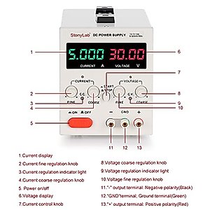 stonylab Digital DC Power Supply, 30V/5A Adjustable Single Output Switch Mode Regulated DC Power Supply for Bench Test Laboratory Research