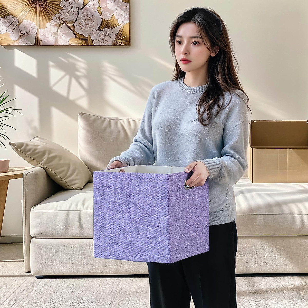 ORGMASTER Foldable Cube Storage Bin Organizing Baskets Cubby Boxes Fabric Storage Cubes Organizer Bins with Handles for Organization Shelf Closet, 13"x13"x13", Pack of 4, Purple