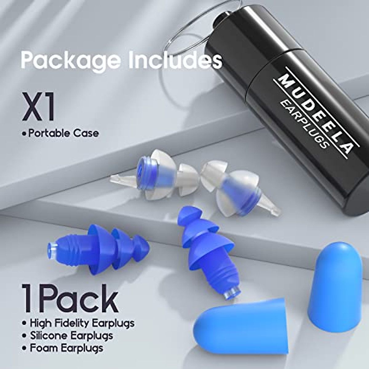 Ear Plugs, High Fidelity Concerts Earplugs-Mudeela 3 Pair Noise Reduction Festival Earplugs, 23db Protection, Musicians Earplugs for Concert, DJ, Motorcycle, Loud Music, Invisible Ear Plugs