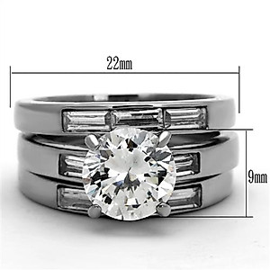 Marimor Jewelry 4.35 Carat Cubic Zirconia Stainless Steel Engagement Wedding Ring 3 Piece Set Size 5