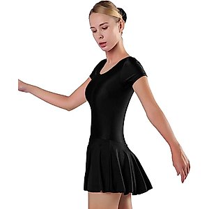 speerise Womens Short Sleeve Skirted Leotard with Built-in Panty, Adult Ballet Dance Scoop Neck Unitard for Gymnastic Performance