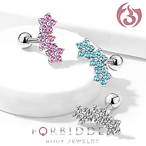 Forbidden Body Jewelry 16g 6mm Surgical Steel Stud for Cartilage, Tragus, & More w/Triple Crystal Floral Cluster, Aqua
