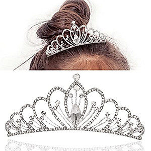Kilshye Silver Tiara Combs Princess Crystal Tiaras Comb Wedding Bridal Crown Headband Costume Birthday Hairpiece for Women and Girls (A-Silver)
