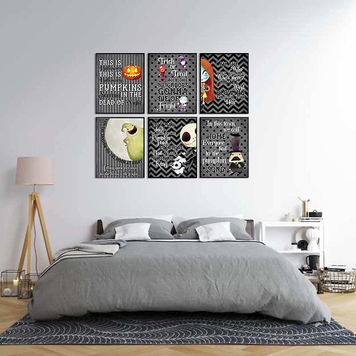 Nightmare Before Christmas Themed Character Wall Art Decor (Set of Six) Halloween Song Prints