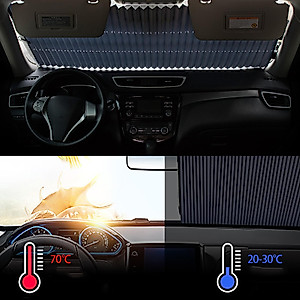 Naitmsad Retractable Windshield Sunshade, Black, Fabric, Roll Up, Extra Large (46cm/18.1in), Car Compatible