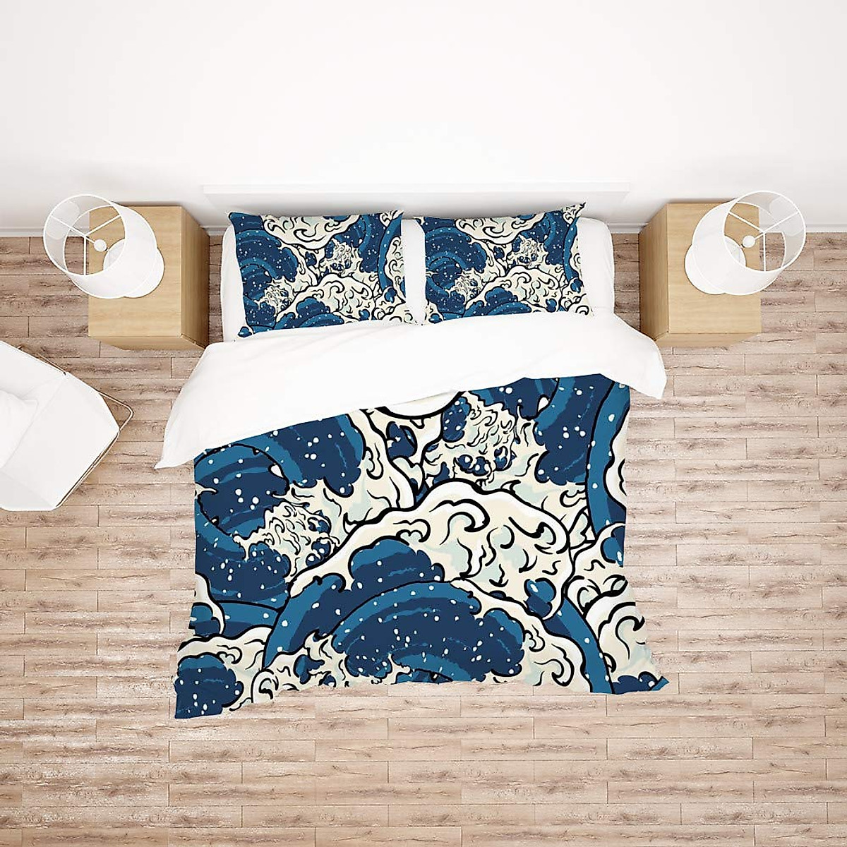 Find Sun Japanese Ocean Wave Graphic Duvet Cover Set Extra Long Twin Size Bedding Set Covers Soft Comfortable 3 Pieces 1 Duvet Cover and 2 Pillow Shams Without Comforter