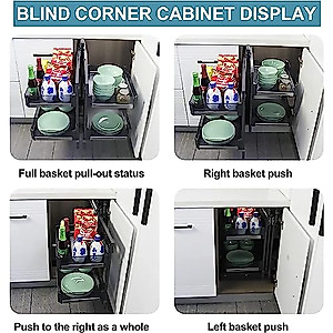 YEKIM Blind Corner Cabinet Pull Out Organizer, Kitchen Cabinet Organizer Shelf Corner Aluminum Swivel Storage Rack Shelf, 4 Aluminum Basket Corner Optimizer Full Pull Out,A