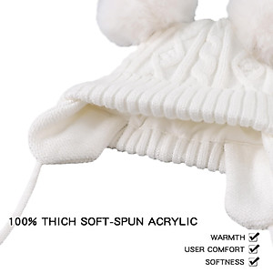 JANGANNSA Cute Knitted Boys Girls Christmas Beanie Warm Earflap Winter Hat Infant Toddler Baby Beanie 0-6Y (M, White Pompom)