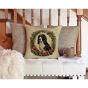 Caroline's Treasures DAC2443PW1414 Welsh Springer Spaniel Christmas Flowers Throw Pillow Machine Washable, Indoor Outdoor Decorative Pillow for Couch, Bed or Patio, 14Hx14W