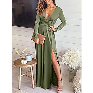 ANRABESS Women's Long Sleeve Sexy Deep V Neck High Waist Slit Cocktail Party Evening Maxi Dress Semi Formal Wedding Guest Prom Dresses 2023 Elegant Graduation Dress 586-junlv-L