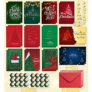 HSHFAMIIY Christmas Cards, Stocking Stuffers for Adults, 24 Pcs Christmas Cards with Envelopes & Stickers,4 x 6 Inch,Blank Holiday Greeting Card Set,Christmas Gift Baskets,Christmas Gift Bags