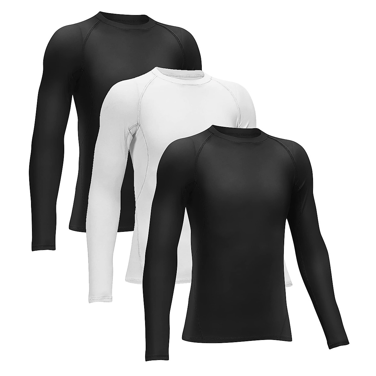 Rolimaka 3 Pack Boys' Girls' Compression Shirts Youth Long Sleeve Undershirt Sports Moisture Wicking Baselayer 2Black 1White XS