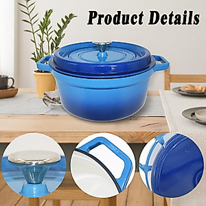 MINLUFUL Enameled Cast Iron Dutch Oven Pot with Lid - 5 Quart Round Dutch Oven Cookware Pot for Bread Baking, Stove and Oven Safe, Caribbean Blue