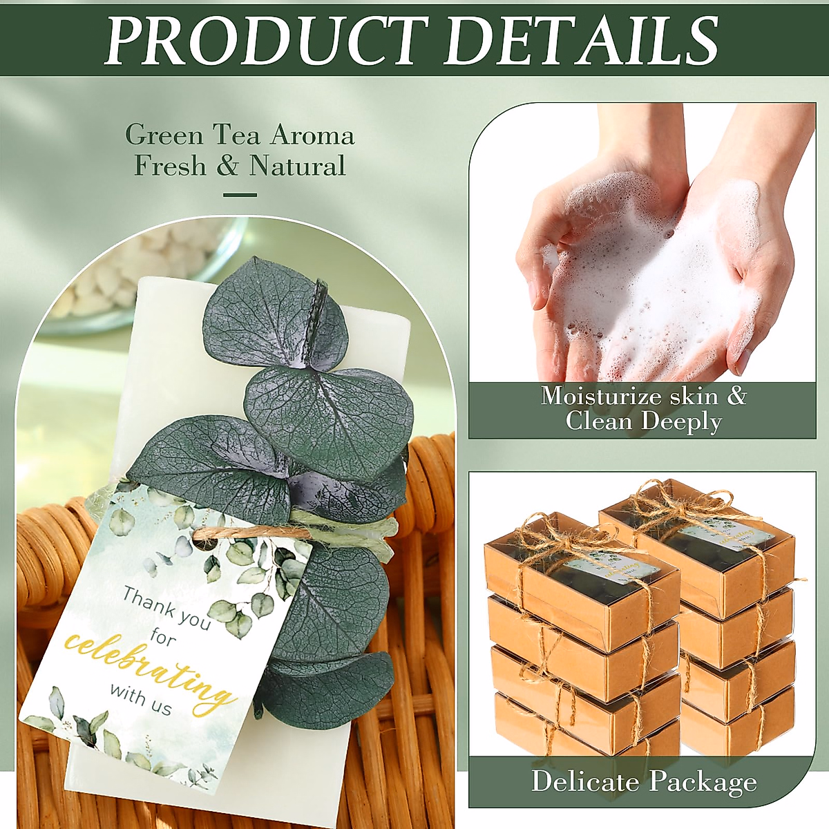 Dansib 50 Sets Mini Eucalyptus Handmade Soaps Wedding Soap Bulk Party Gifts Wedding Baby Shower Gifts for Guest with Thank You Cards Box for Bridal Shower Wedding