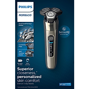 Philips Norelco 9400 Rechargeable Wet/Dry Electric Shaver with SenseIQ and Comfort Glide Ring Technology, Silver, S9502/83