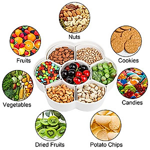 ZOOFOX Divided Serving Dish with Lid, Melamine Appetizer Tray with 7 Removable Compartment, Snacks Bowls for Chips and Dip, Veggies, Candy and Nut