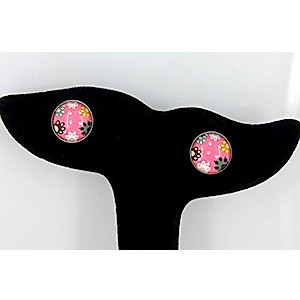 Stainless Steel Pink Cat Paw Print Glass Stud Earrings 12mm