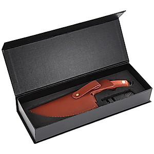 Venkidoo Viking Knife, Hand Forged Boning Knife with Leather Sheath & Package Box, Stainless Steel Meat Cleaver Outdoor Cooking Cutter Butcher Knife for Home Kitchen Outdoor BBQ Camping