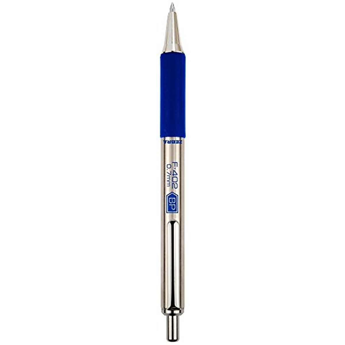 Zebra Pen F-402 Retractable Ballpoint Pen, Stainless Steel Barrel, Fine Point, 0.7mm, Blue Ink, 12-Pack