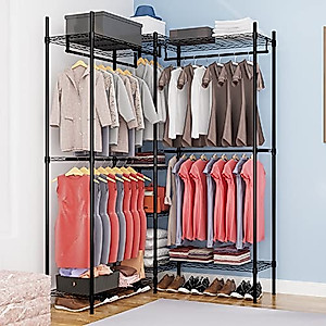 Serxis Heavy Duty Clothes Rack for Hanging Clothes, Metal Garment Rack，Large Capacity Portable Clothing Rack，Freestanding Open Wardrobe Organizer Rack, 67.0"L x 13.8"W x 75.6"H Max Load 720LBS, Black