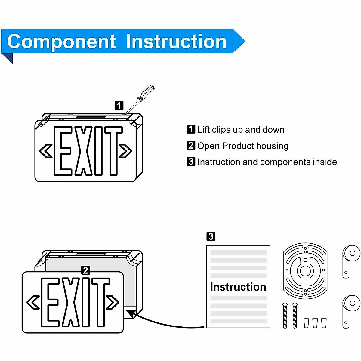 EXITLUX 1 Pack Green Led Exit Sign with Emergency Lighting Battery Backp -Two LED Adjustable Head -120V/277V-UL Listed-Exit Lighting -Dual LED Lamp ABS Fire Resistance for Power Failure.