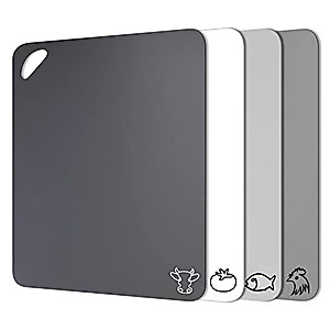 Fotouzy Plastic Cutting Board Flexible Mats With Food Icons, Set of 4, BPA-Free, Non-Porous, Upgrade 100% Anti-skid back and Dishwasher Safe, Modern Neutral Colors