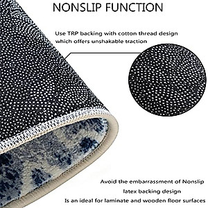 YoKii Blue Geometric Distressed Throw Rug Texture 2x3 Faux Wool Modern Abstract Small Fuzzy Area Rug Kitchen Bathroom Mat Rubber Backed Contemporary Quatrefoil Low Pile Indoor Doormat (2x3, Blue)