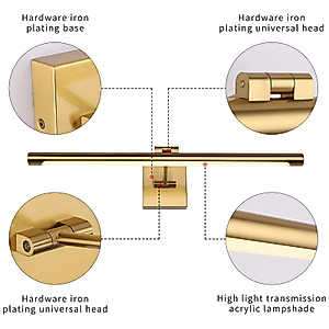 LED Picture Light Fixtures 24.4 Inches, Full Metal Artwork Wall Lamp with Single Swing Arm, 14W (70W Eqv.), Hardwire Connection, Non-Dimmable, 3000K Warm White, CRI80+, Golden-Like Brass Finish