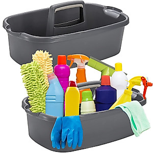 TOPZEA 2 Pack Cleaning Supplies Caddy, Large Plastic Cleaning Supply Organizer Bin with Handle, Cleaning Bucket Housekeeping Shower Tote Caddy Under Sink Tool Storage Basket for Dorm, Garden, Bathroom
