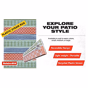 BalajeesUSA Outdoor Rugs 9x12 ft Large Plastic Patio Green, Orange Affordable Multipurpose Woven Plastic Straw All-Weather Waterproof Reversible Camper mat Backyard Picnic Sports Camps Tent Picnic