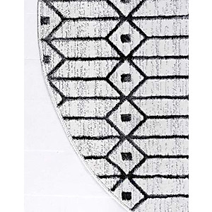 Rugs.com Lattice Trellis Collection Rug – 8 Ft Round White Low-Pile Rug Perfect for Kitchens, Dining Rooms