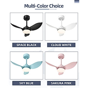 YOUKAIN Ceiling Fans, 30 lnch Small Ceiling fan with Lights and Remote Control, LED Indoor/Outdoor Ceiling Fan with 3 Reversible Blades for Bedroom, Kitchen, Patio, White, 30-YJ652-WH