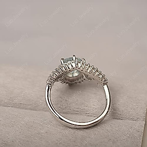 LUO 925 Sterling Silver Round 7 MM Aquamarine Ring Princess Crown Tiara Engagement Ring for Women US Size 10