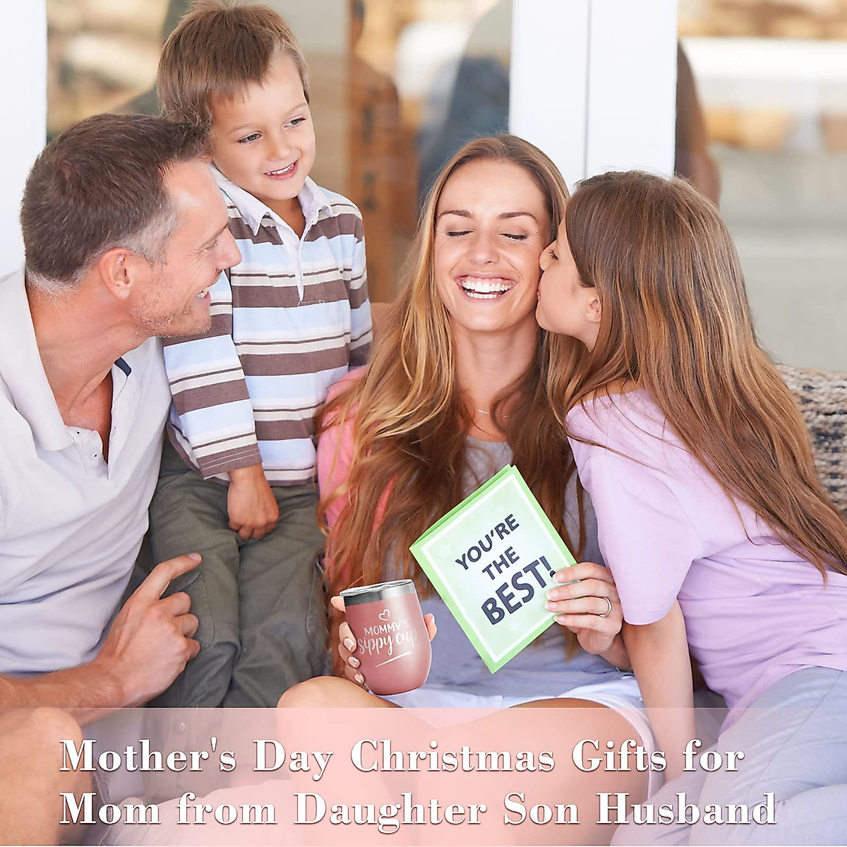 LiqCool Gifts for Mom, Christmas Gifts for Mom, Mom Gifts from Daughter Son, Mommy Sippy Cup Wine Tumbler, Gifts for Mom Who Has Everything for Birthday Valentines Day (12 Oz, Rose Gold)