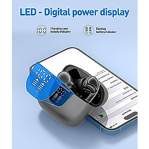 Vtkp Bluetooth Headphones True Wireless Earbuds 60H Playback LED Power Display Earphones with Wireless Charging Case IPX7 Waterproof in-Ear Earbuds with Mic for TV Smart Phone Computer Laptop Sports