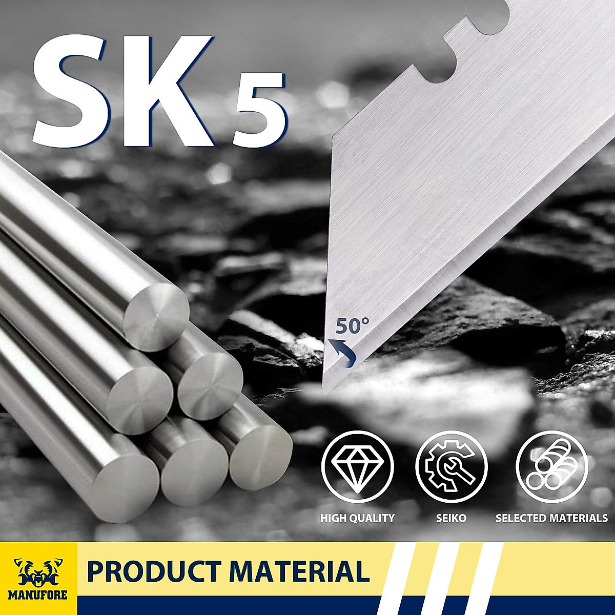 MANUFORE Utility Knife Blades Dispenser Heavy Duty Blades SK5 Steel 40 pack