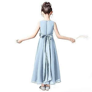 Little Junior Girl Long Bridesmaid Dress Baby Blue Wedding Flower Girls Formal Pageant Party Dresses Chiffon Sleeveless Baby Blue-10