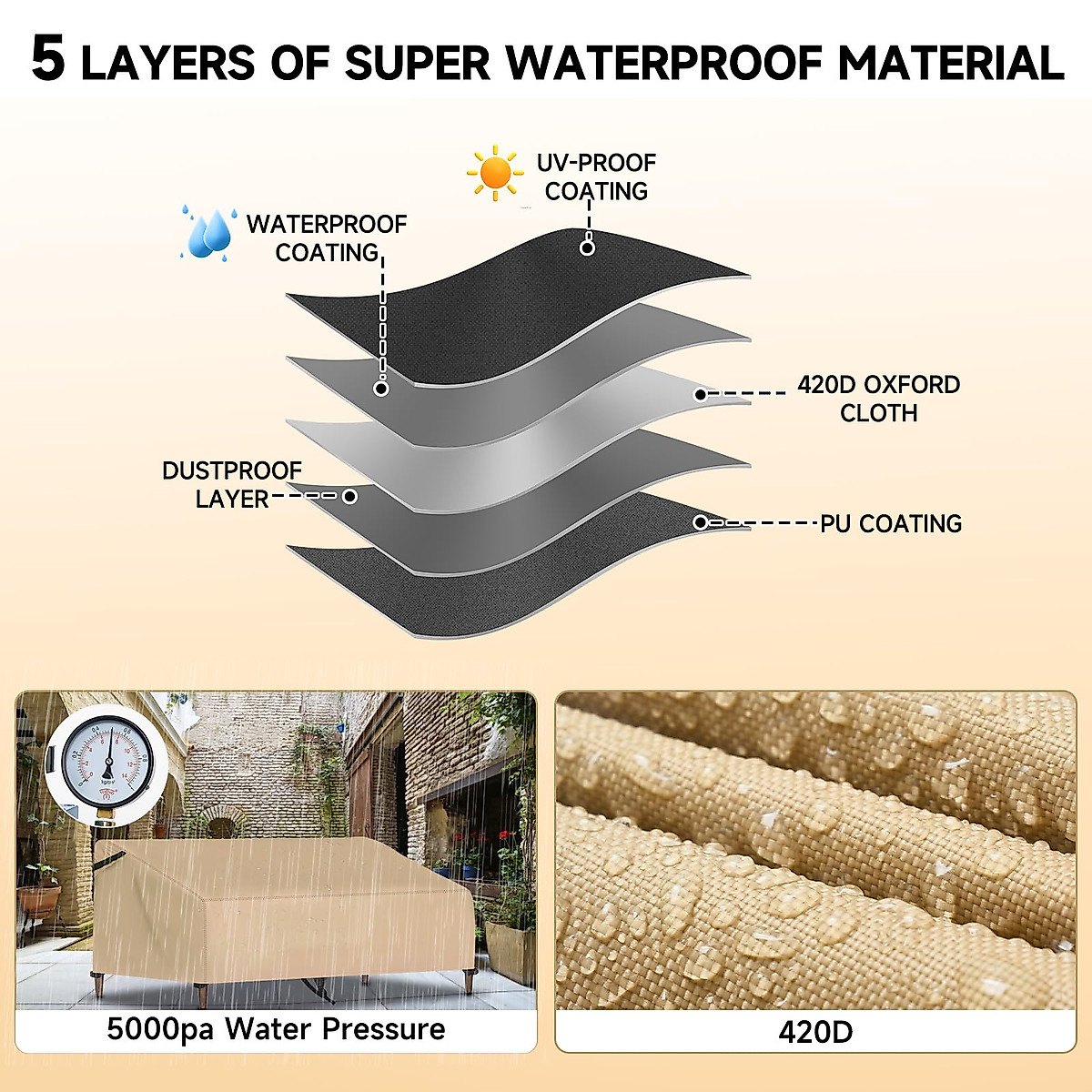 NEVERLAND Outdoor Couch Cover Waterproof, 420D Patio Outdoor Sofa Loveseat Furniture Cover with Air Vent and Handles Fits up to 60"W×34"D×30"H Golden