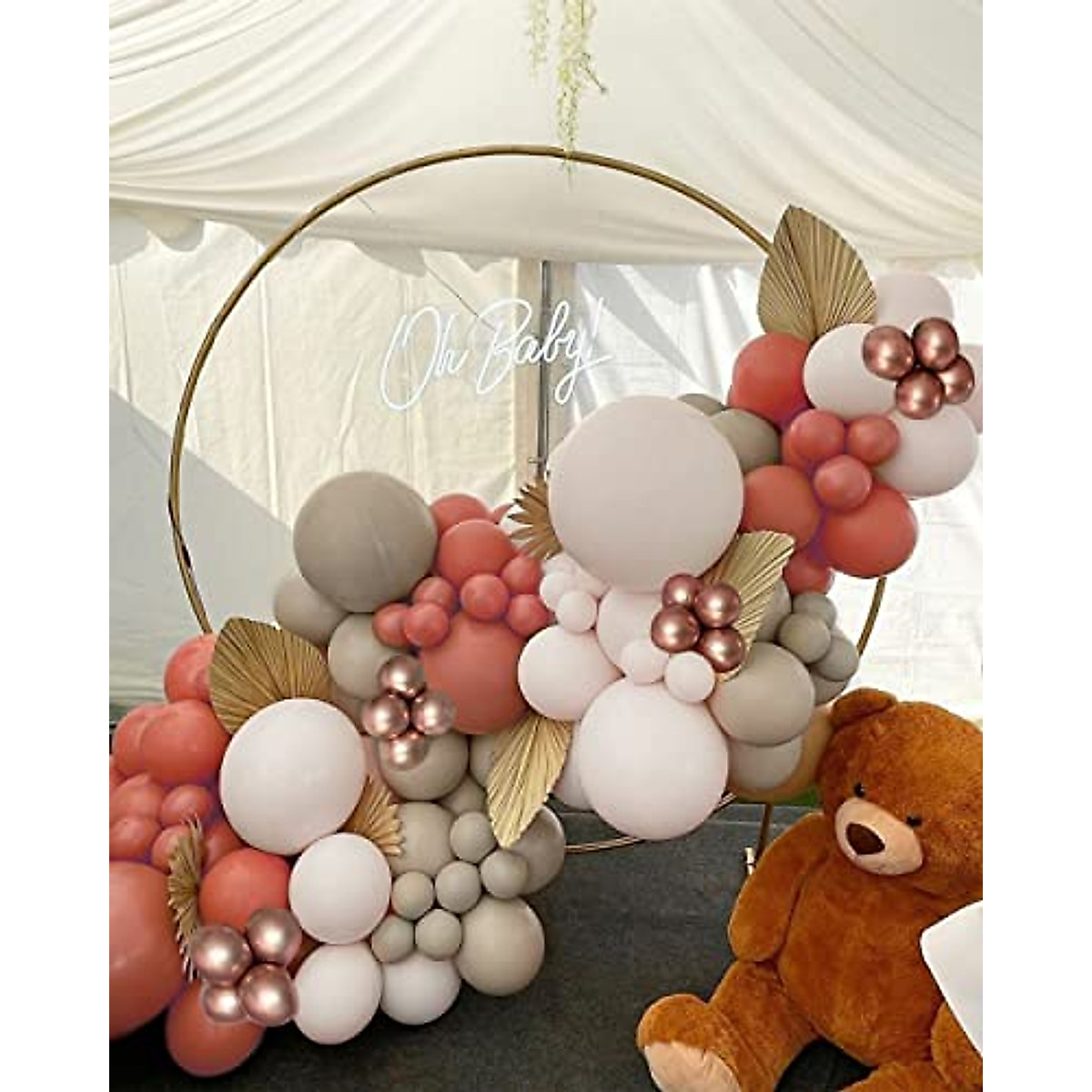 Boho Baby Shower Decorations, SKEFOLI 88PCS Pink Balloon Arch Kit with Beige Brown Double Stuffed Balloons Rose Gold Balloons Boho Balloon Garland for Birthday Party Bridal Shower Valentine Wedding