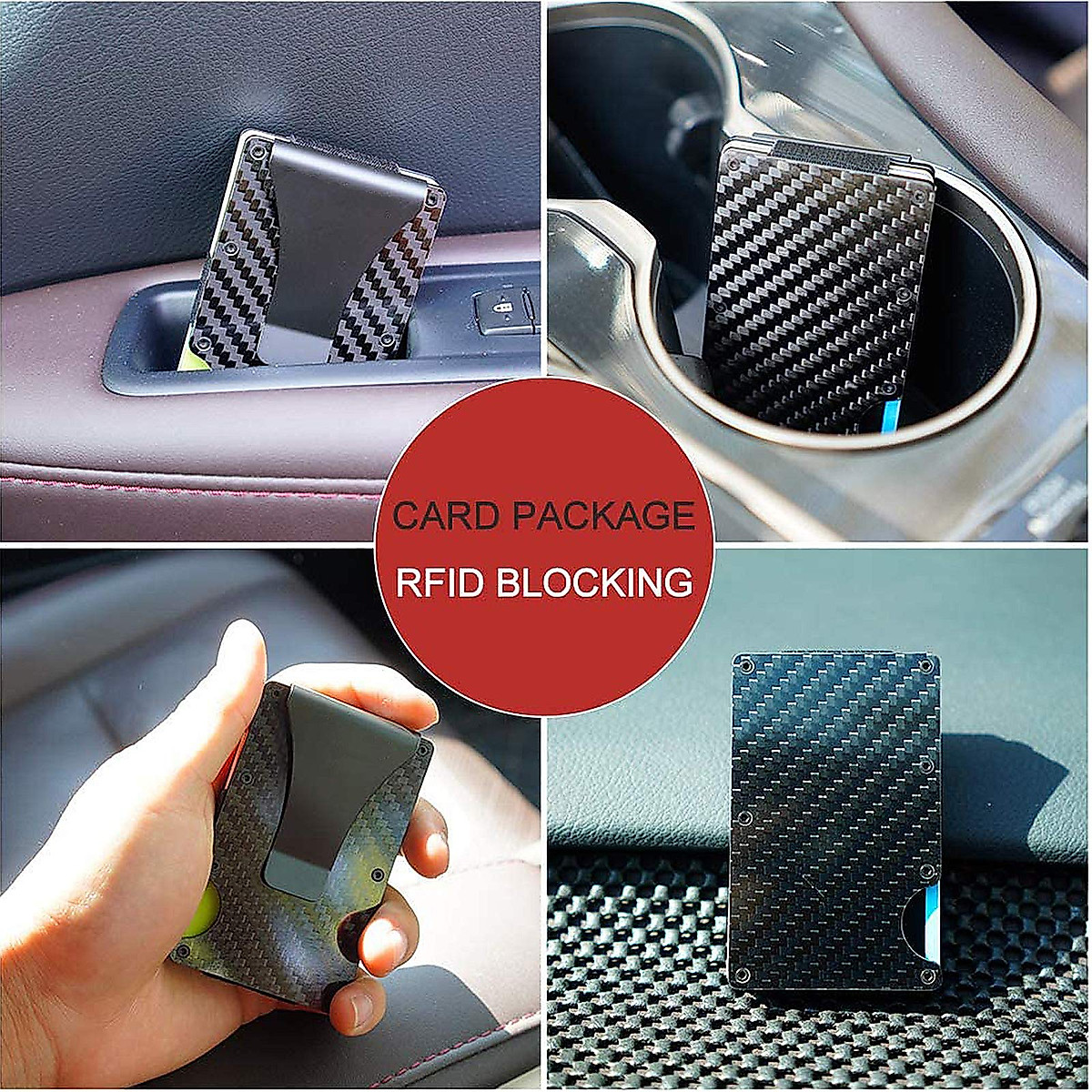 Lywencom Carbon Fiber Wallet,RFID blocking anti-theft card ultra thin cash credit holder black,metal money clip lightweight high classic portable durability (gold)