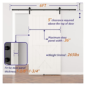 Barn Door Hardware kit 6ft Sliding Barn Door Hardware Kit, Mechanism Carbon Steel Smoothly Quietly Easy Install Hardware Track Kit