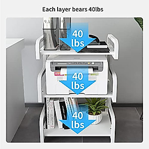 Natwind 3-Tier Printer Stand with Wheels Movable Storage Cart Floor-Standing Multi-Purpose Shelf Rack for Media Player Scanner Files Books Microwave Oven in Kitchen Living Room Home Office (White)
