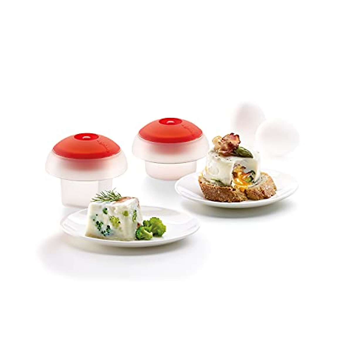 Lekue Ovo Egg Cooker Kit of 1 Square Egg Mold and 1 Round Egg Mold (Set of 2), Red (3402400SURU008)