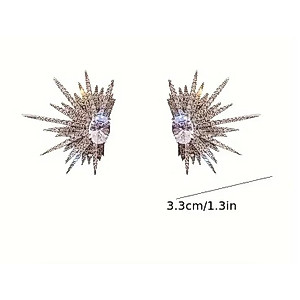 Silver Tone Art Deco Antique Vintage Retro Style Clear Rhinestone Bridal Bridesmaid Wedding Prom Starburst Earrings