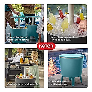 Keter Modern Cool Bar Outdoor Patio Furniture and Hot Tub Side Table with 7.5 Gallon Beer and Wine Cooler, Grey