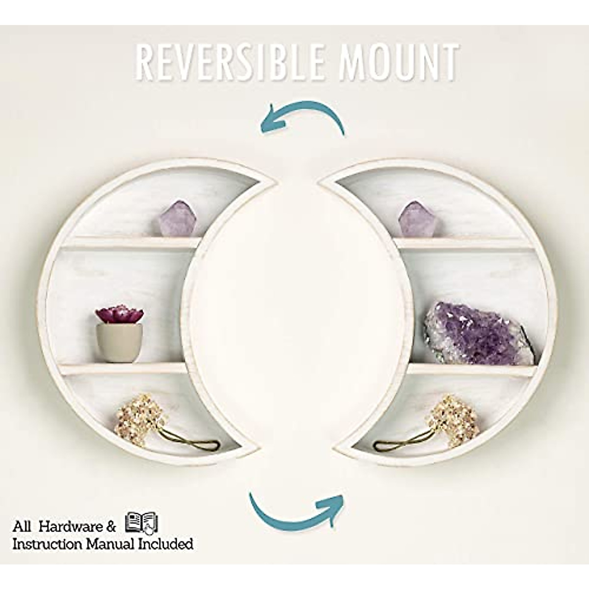 Moon Shelf for Crystals - Crystal Shelf Display and Crystal Holder - Crystal Display Shelf - White Crescent Moon Shaped Shelf - Boho Nursery Decor - Nursery Shelves for Bedroom, Kids Room, Baby Room