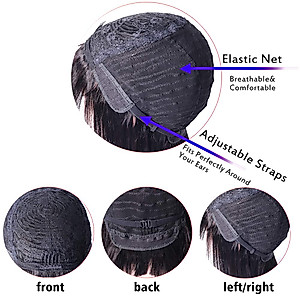 Lzlefho Silky Brazilian Virgin Straight Human Hair Wigs with Bangs 130% Density None Lace Front Wigs (Natural Black, 16inch)