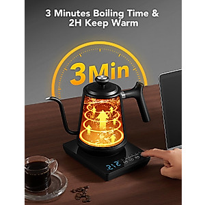 GoveeLife Smart WiFi Electric Kettle with LED Display, Variable Temperature Control, 0.8L, Alexa Compatible - Stainless Steel Kettle for Pour Over Coffee, Brew Tea, Boil Hot Water, Matte Black