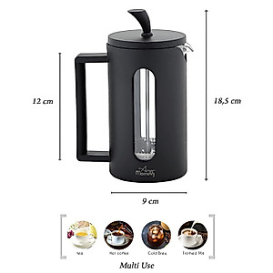 Any Morning Coffe Maker, Stainless Steel Borosilicate Glass French Press, Tea Press for Loose Tea, BPA Free, Heat Resistant Durable, Easy to Clean, 20 oz, Black