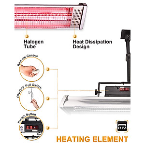 Star Patio Electric Patio Heater, Outdoor Heater with Remote and Touch Switch, 700W/800W/1500W Infrared Ceiling Heater with Black Finish, STP1520-FHC-RMLED N1